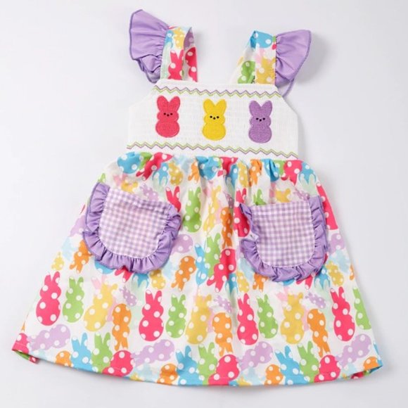 Dresses | Boutique Easter Bunny Rabbit Peeps Girls Embroidered Smocked ...